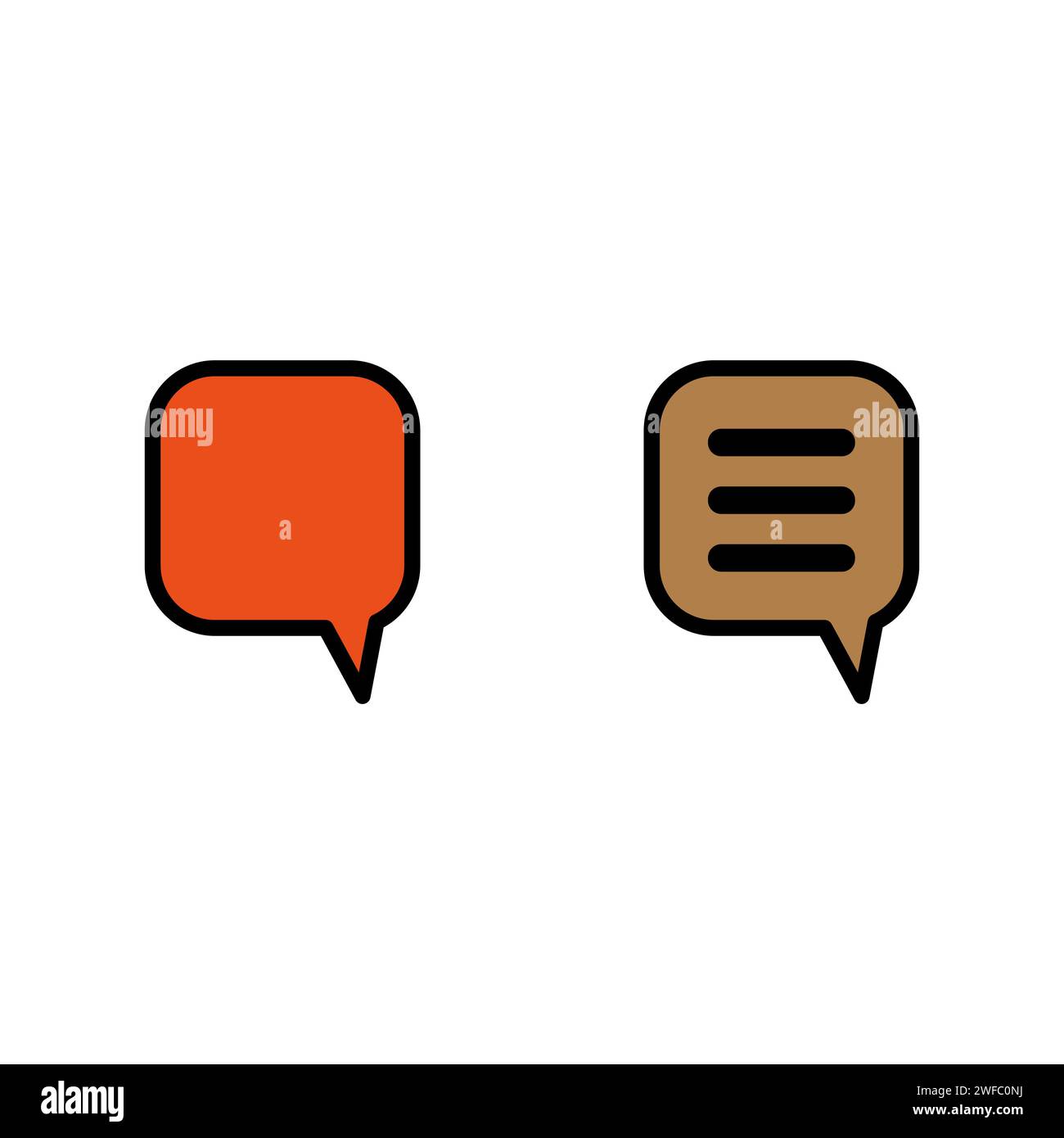 Square chat box icon. Cartoon style. Orange and brown sign. Message ...