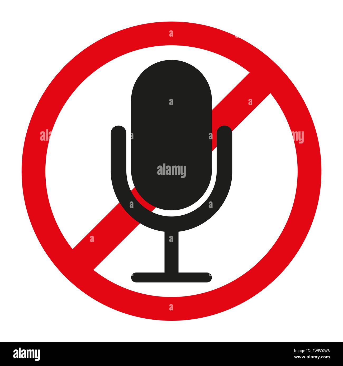 Not microphone. No sound. Red circle. Prohibited sign. Technology icon ...