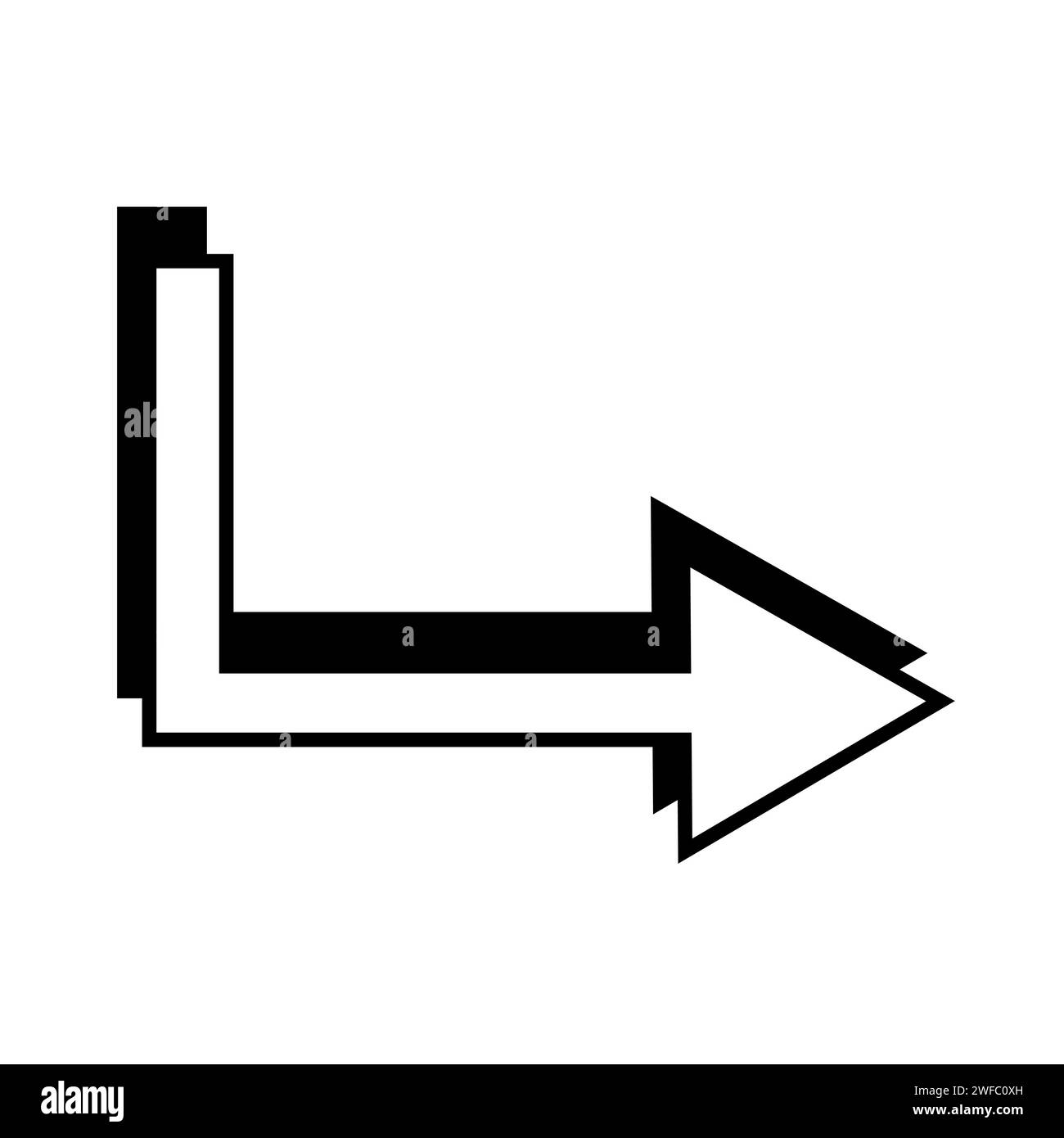 Angular arrow icon. White and black art. Silhouette shadow effect ...
