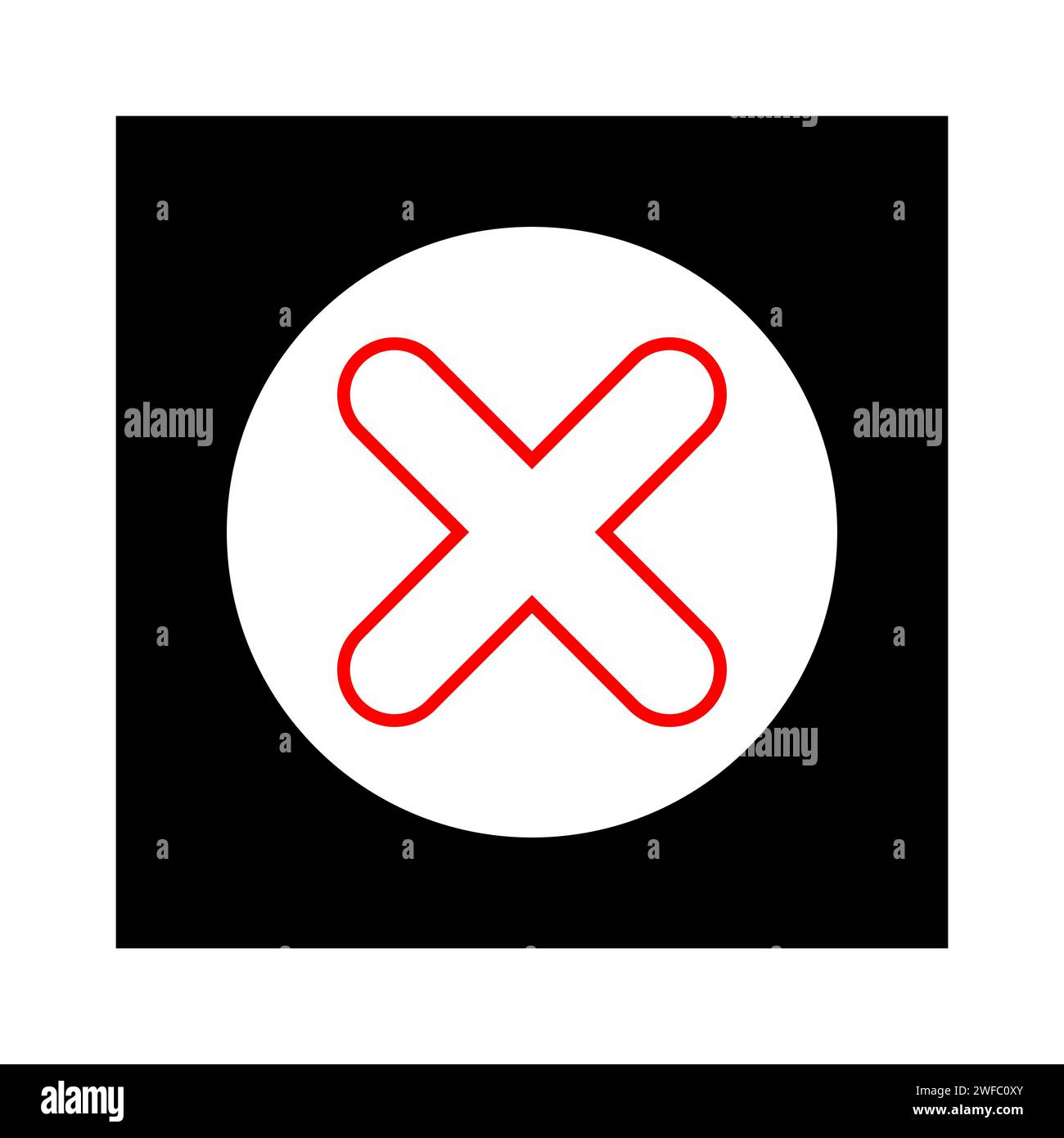 Cross icon in circle. Red sign. Black square. Simple flat art. Mark ...