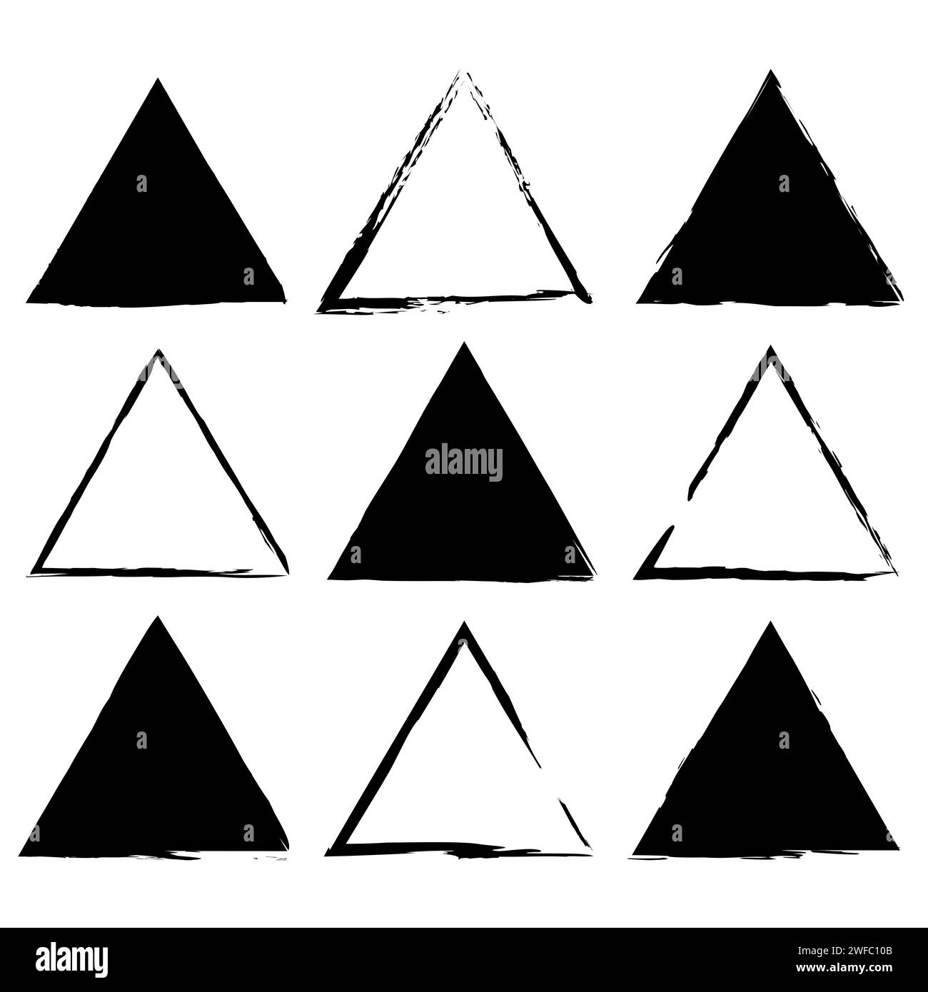 Grunge triangle set. Empty and filled. Geometric figure. Silhouette ...