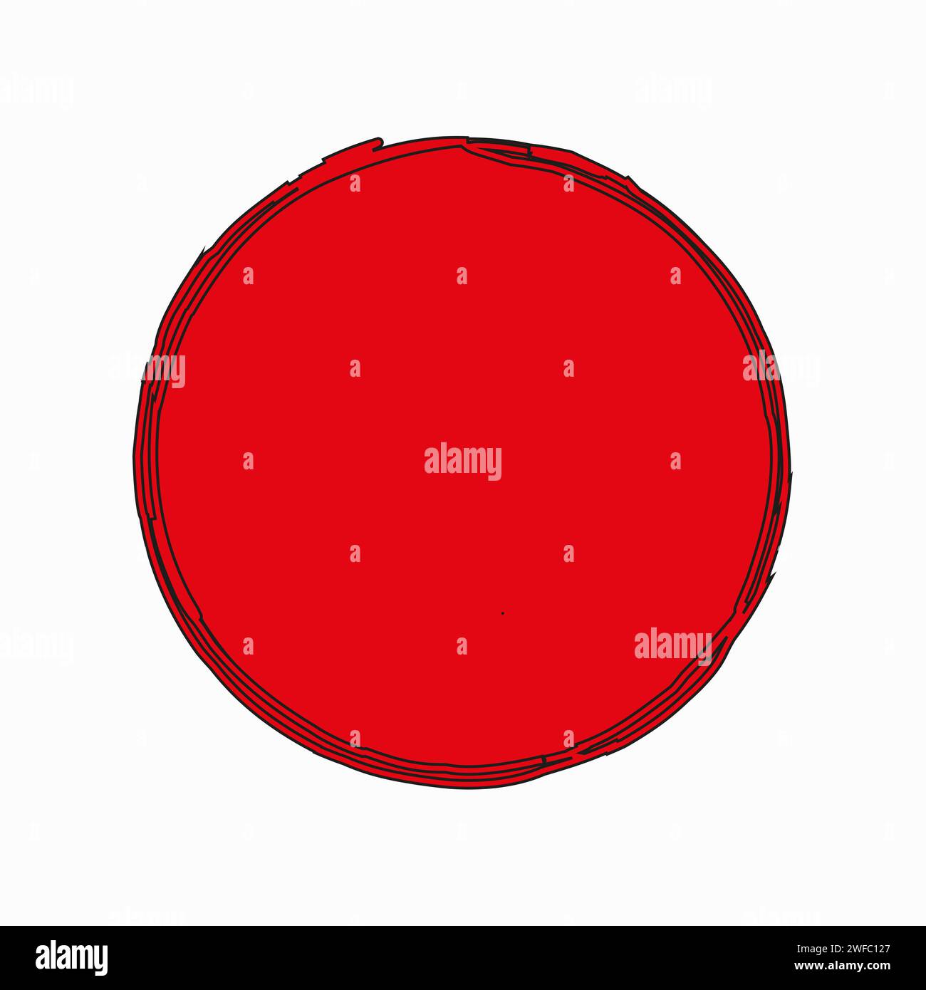 Red circle icon. Black ink frame. Paint brush picture. Abstract ...