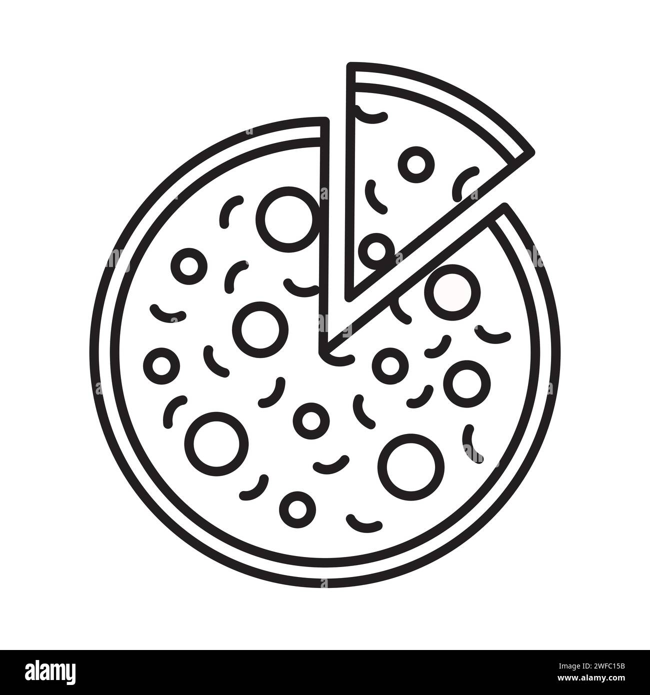 Pizza icon. Menu sign. App design. Delicious food. Line art. Freehand ...