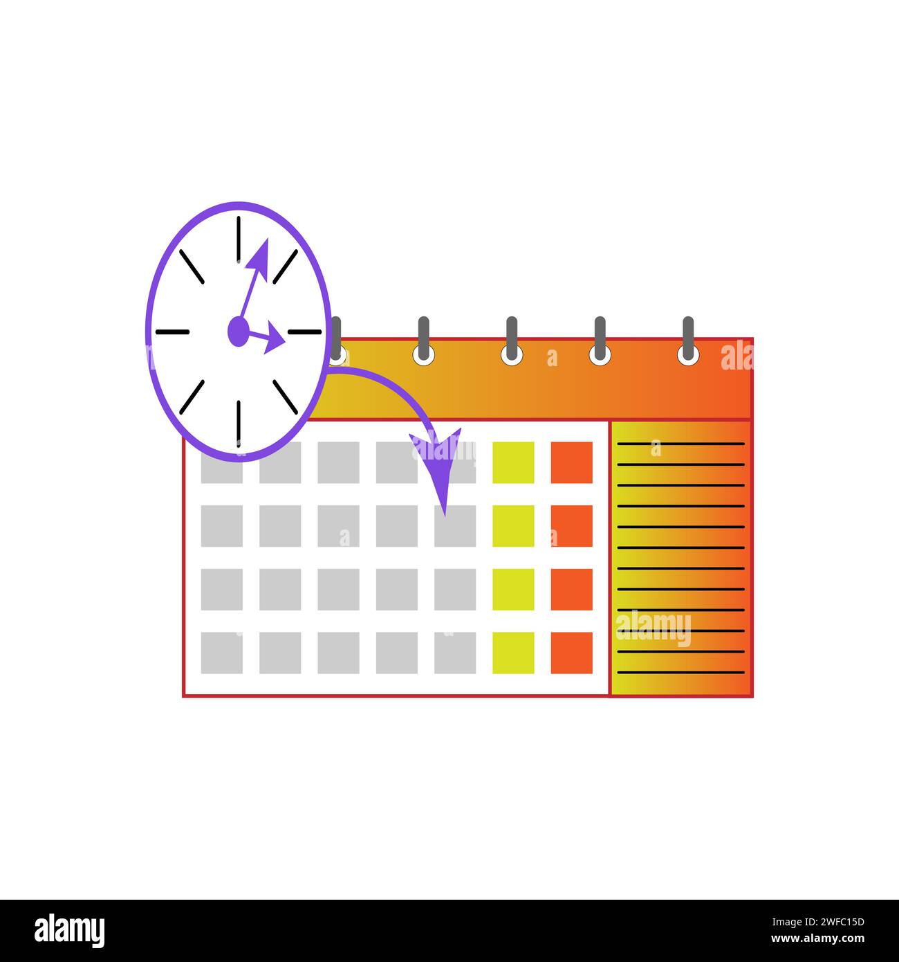 Clock calendar. Diary calendar. School time concept. Time clock. Vector ...