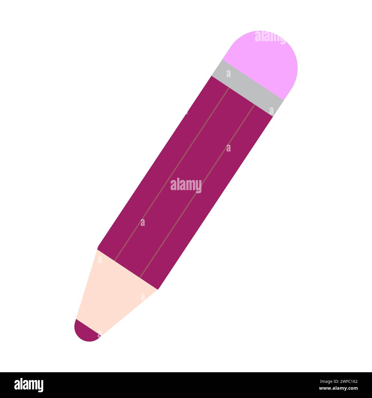 Pink pencil icon. Cartoon style. Flat sign. School supplies. Hand drawn ...