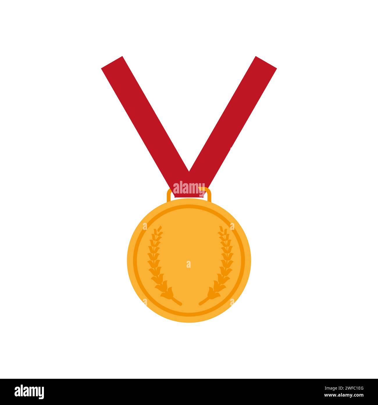 Golden medal red ribbon. Award prize, win award. Vector illustration ...