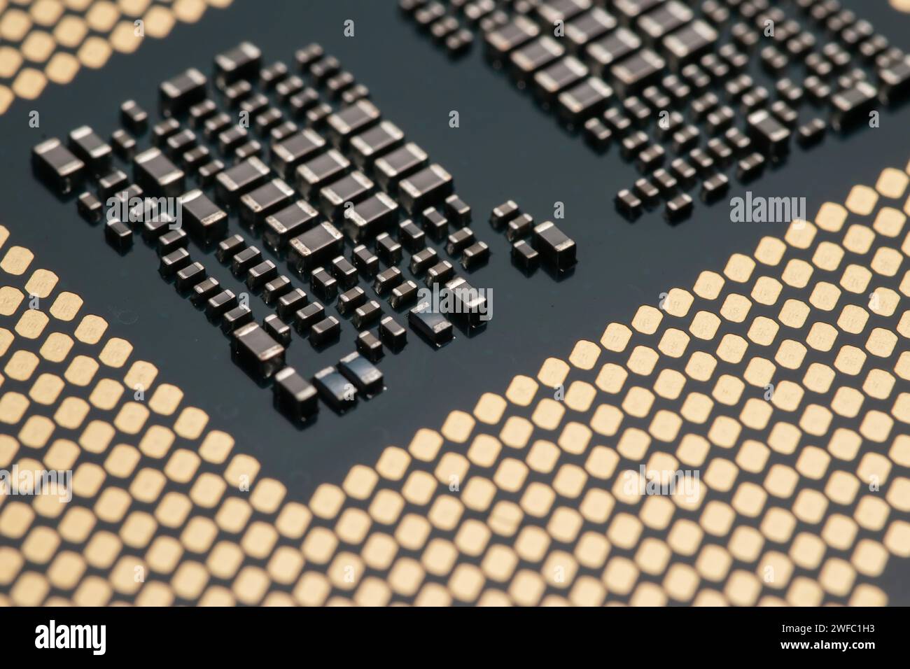 Closeup CPU or Central Processing Unit from motherboard, macro shot microprocessor unit of ...