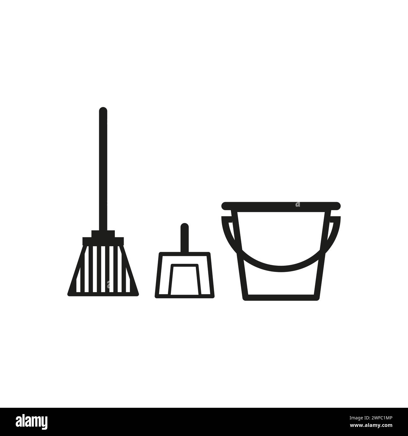 Cartoon broom scoop bucket icon.Vector illustration. Stock image. eps ...