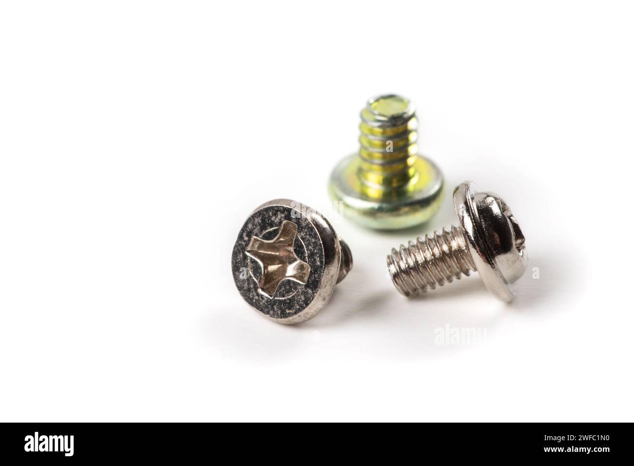 three screws macro photo, screw background, metal screw, steel screw ...
