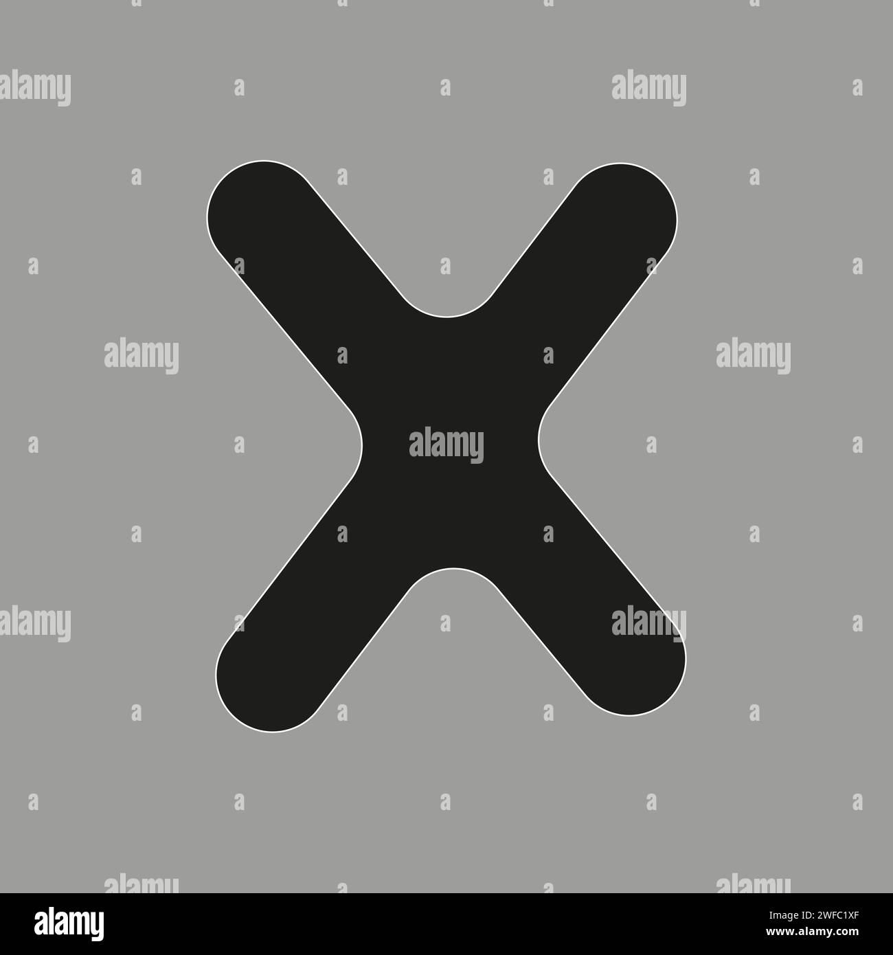 Grunge letter x icon. Black sign on gray background. Line art. Abstract ...