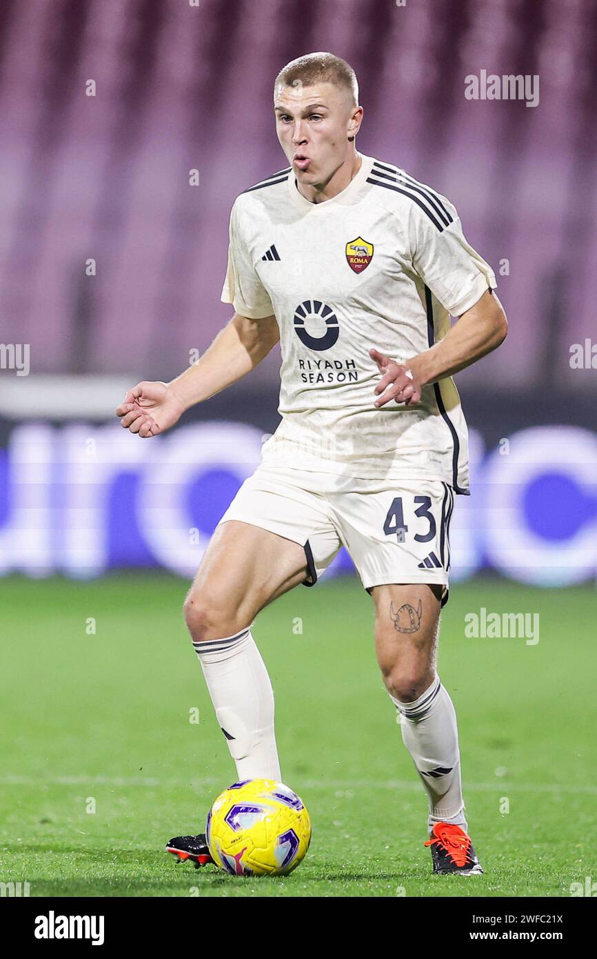 Roma’s Danish defender Rasmus Kristensen controls the ball during the ...
