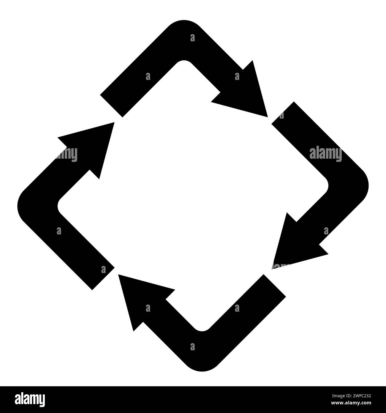Cyclic square arrows. Rhombus shape. Black sign. Business process. Simple flat art. Vector ...