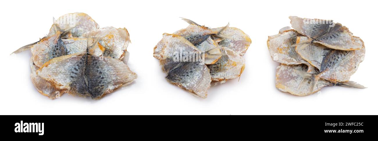 Dry salted yellowstripe scad. Dried small fish isolated, selaroides ...