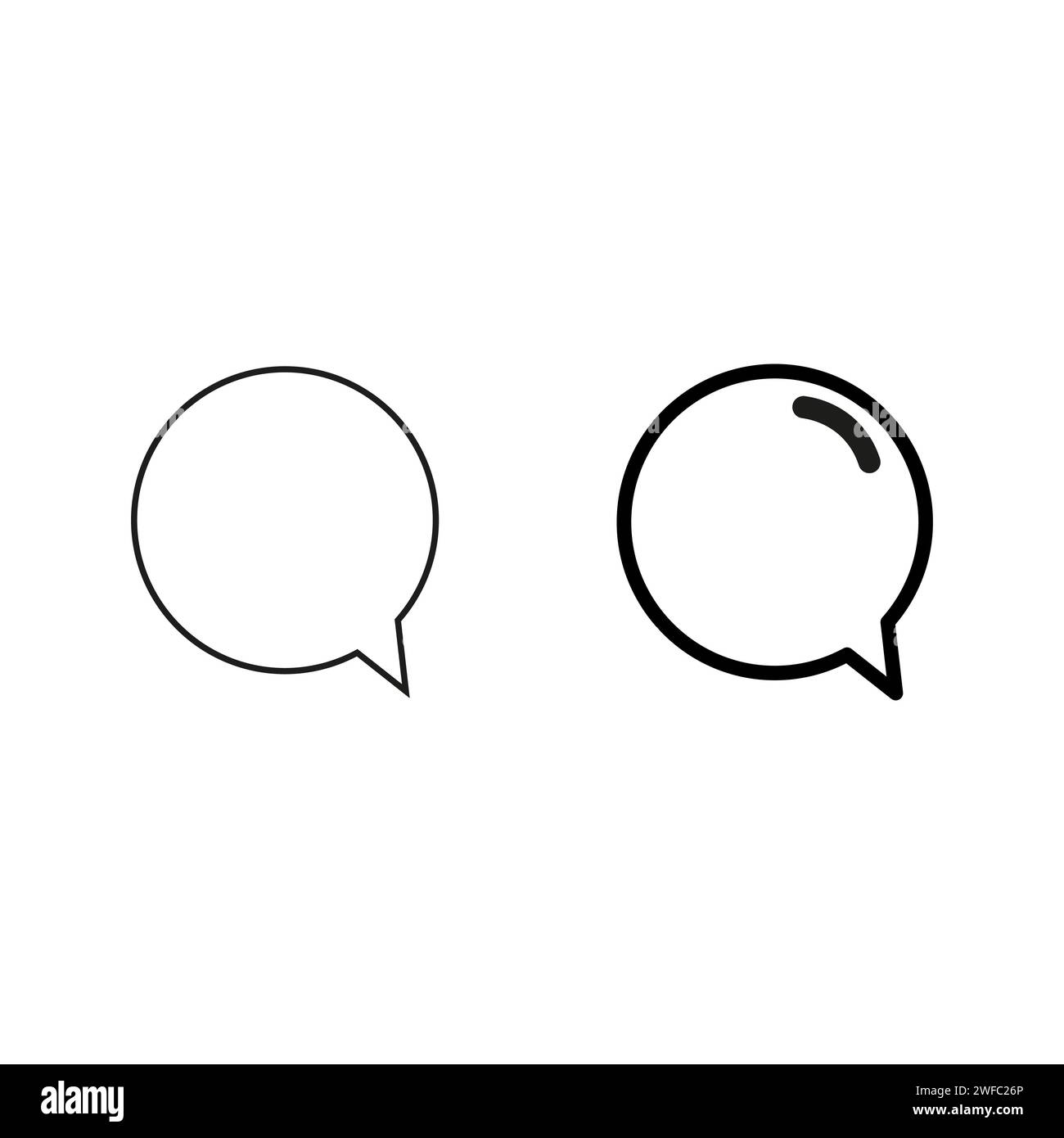 Round speech bubble icon set. Outline sign. Chat symbol. Communication ...