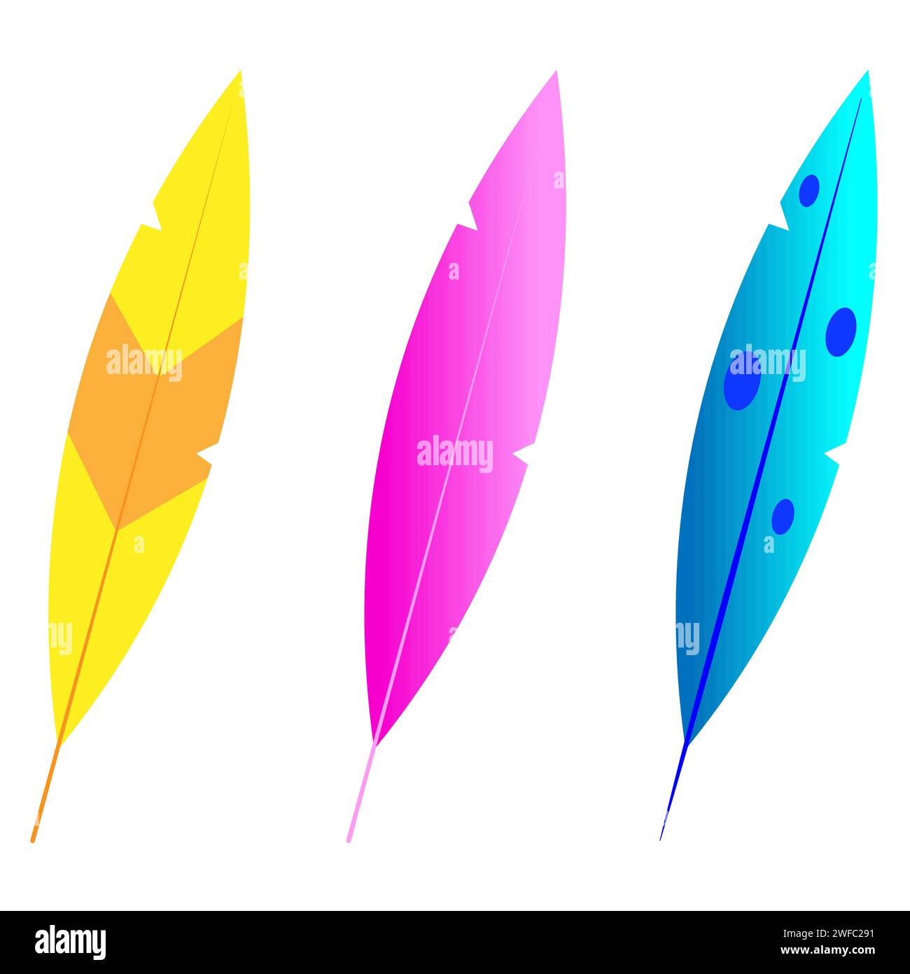 Colored feather icon set. Hand drawn art. Beautiful collection ...