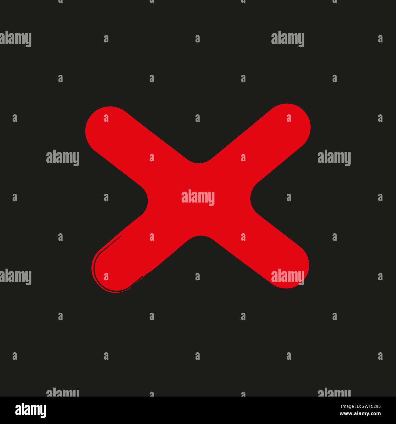 Red cross on black background. Checklist insignia. Line art. Abstract ...