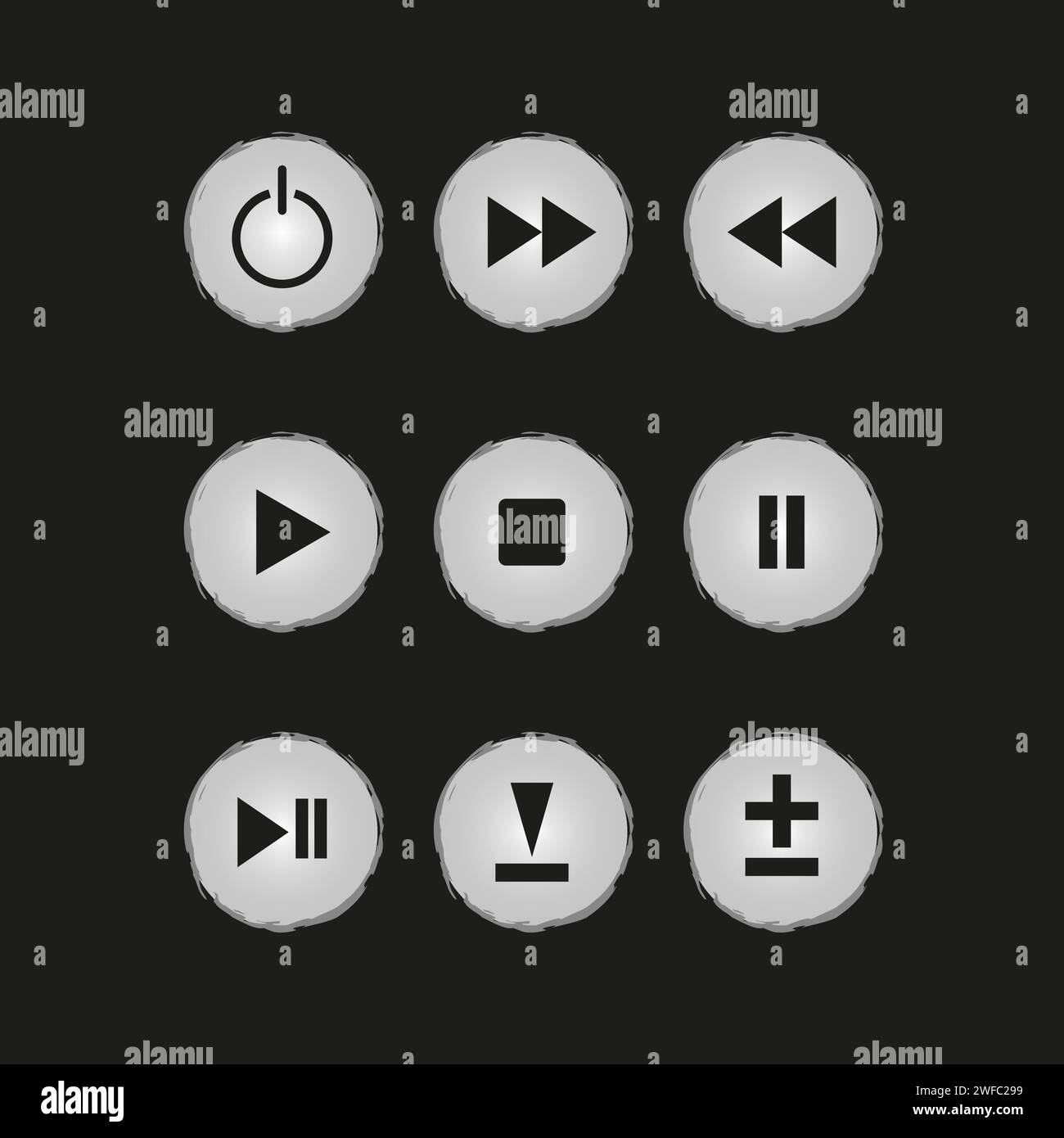 Control buttons black background. Design element. Digital technology ...