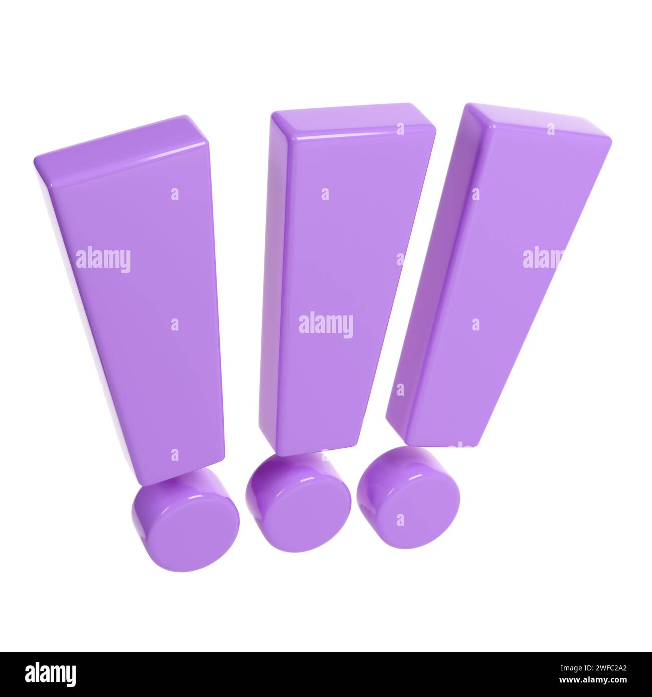 Three Exclamation signs lilac color. Realistic 3d balloon on white ...