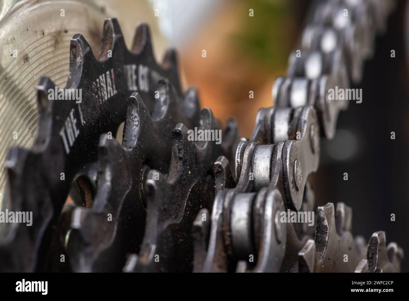 Dirty bicycle drivetrain. Gravel Bike Transmission in Mud. Dirty Chain ...