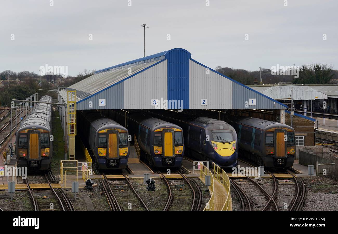 Southeastern trains in sidings at Ramsgate Station in Kent. Train ...