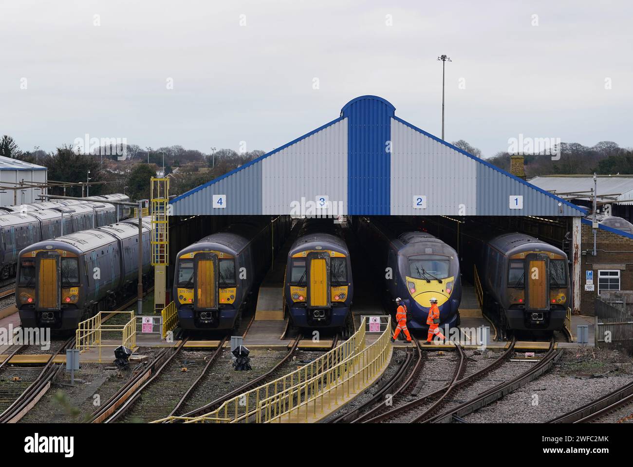Southeastern trains in sidings at Ramsgate Station in Kent. Train ...