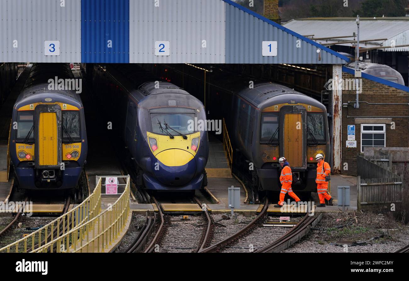 Southeastern trains in sidings at Ramsgate Station in Kent. Train ...