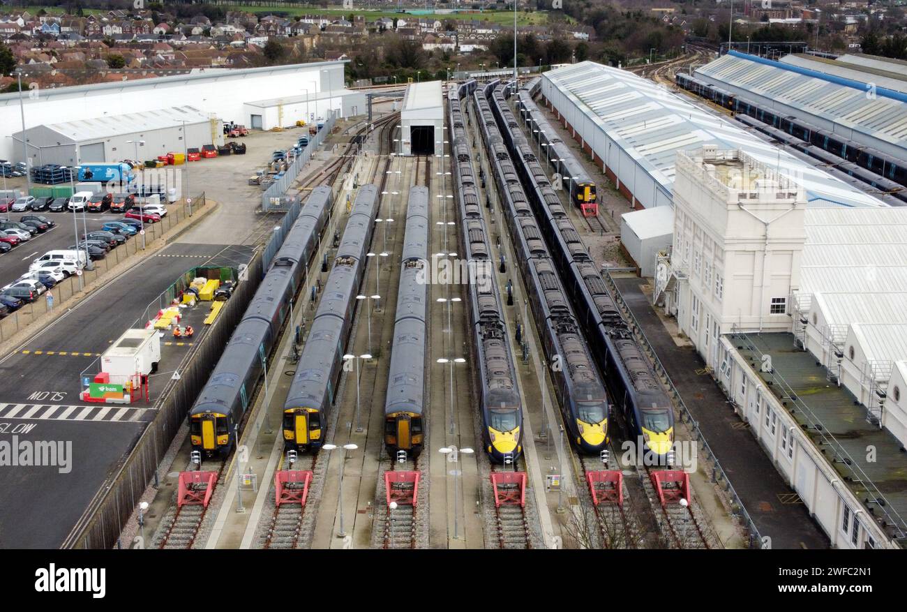 Southeastern trains in sidings at Ramsgate Station in Kent. Train ...