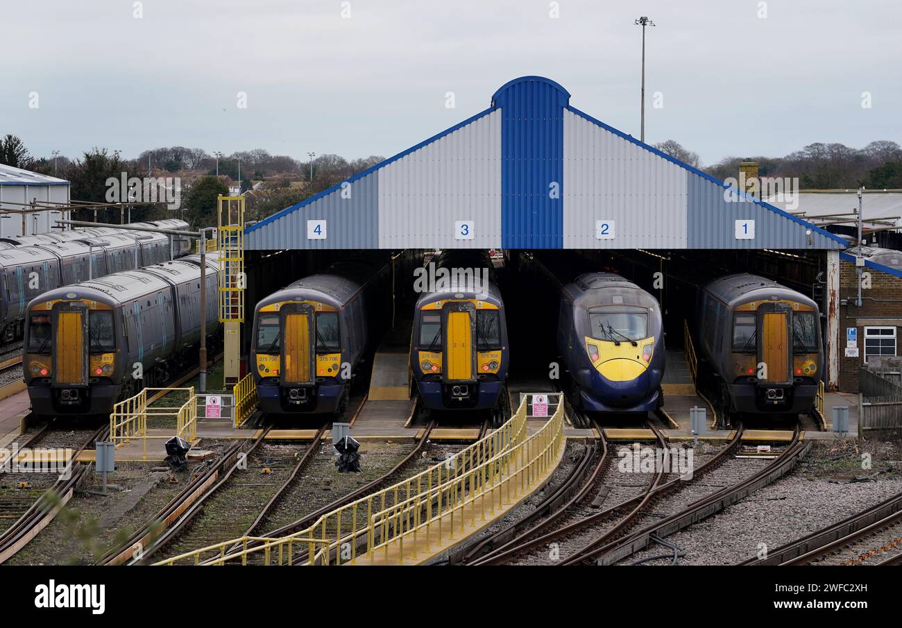 Southeastern trains in sidings at Ramsgate Station in Kent. Train ...