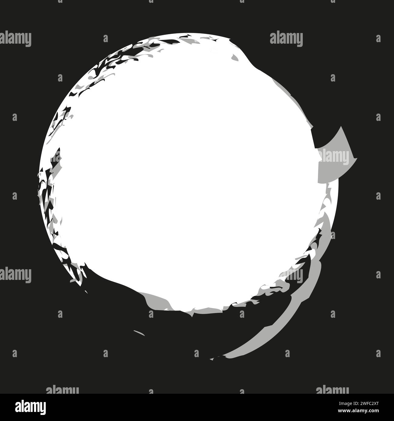 White brush circle. Abstract watercolor icon. Black background. Art ...