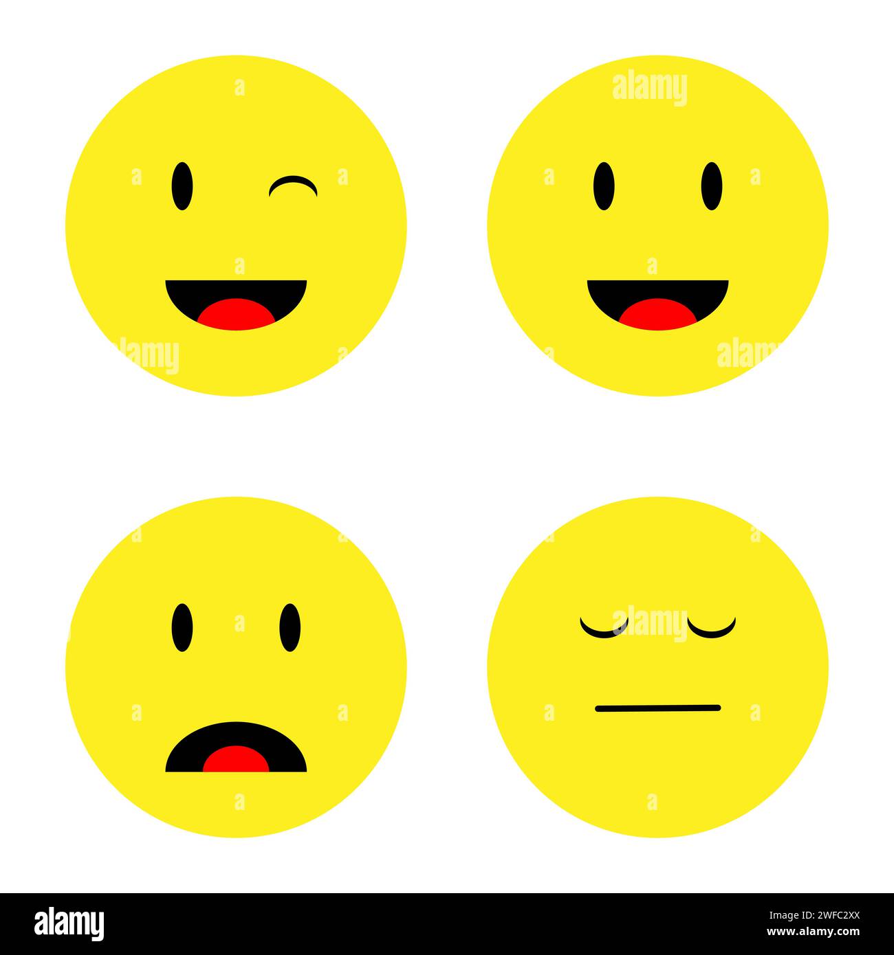 Emoji face set. Yellow icons. Communication concept. Message sign. Chat ...