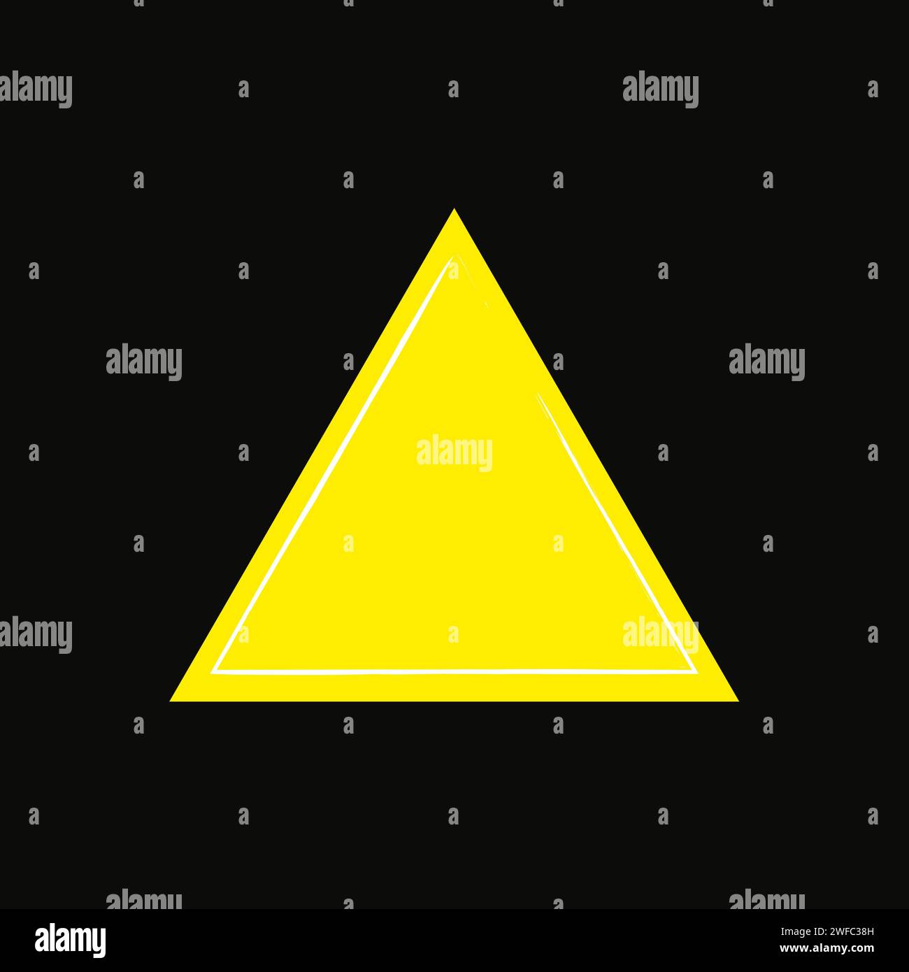 Yellow triangle blank icon. White lines. Isolated geometric figure. Attention sign. Vector ...