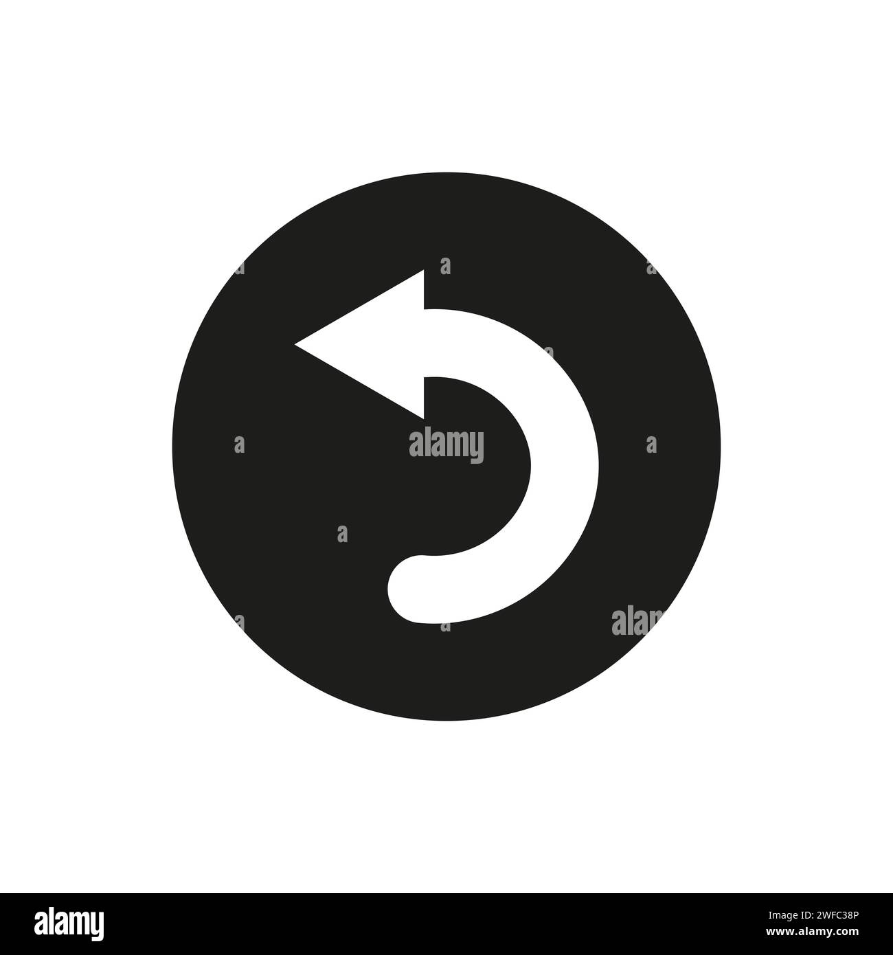 Circular left and up arrow. Black circle. Direction signpost ...