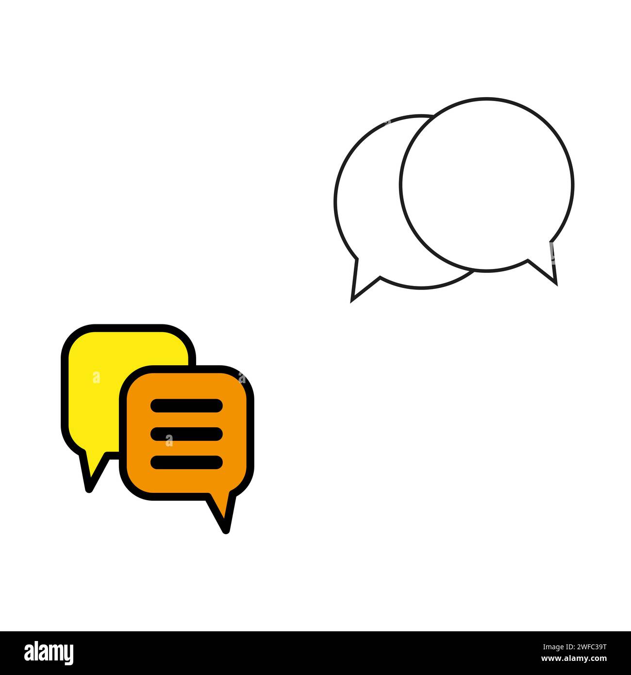Round and square speech icon set. Black, orange and yellow signs ...