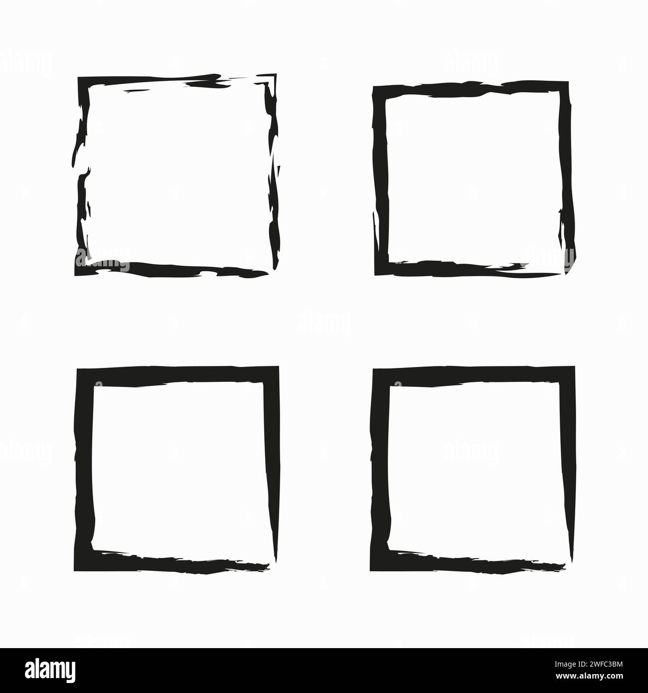 Black square frame icon set. Freehand paint brush stroke. Stamp texture ...