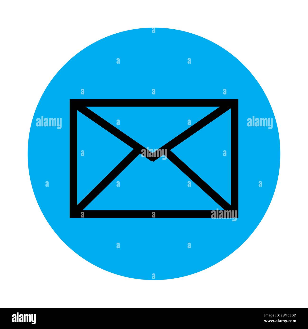 Black envelope icon. Blue round. Mail letter sign. Business ...