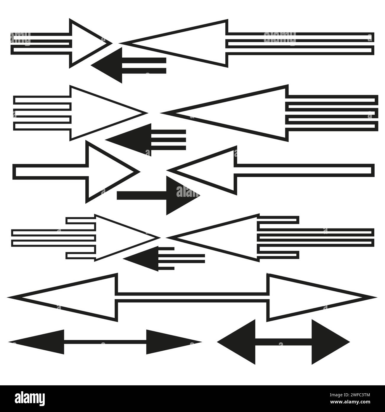 different straight arrows. Set for decorative design. Graphic elements ...