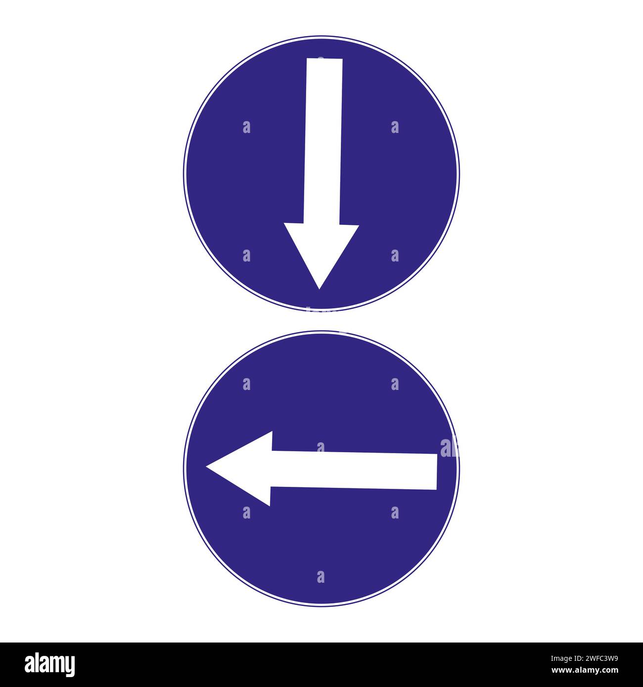 Blue keep left road sign set. Regulation concept. Traffic laws. Road ...