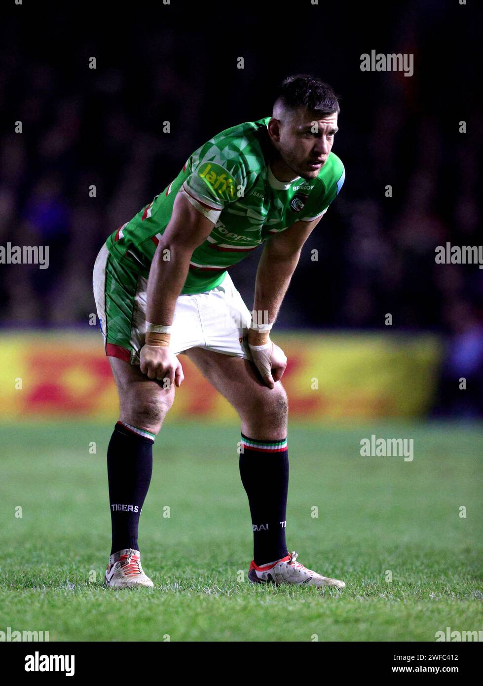 London, UK. 26th January 2024. Leicester's Handré Pollard during the ...