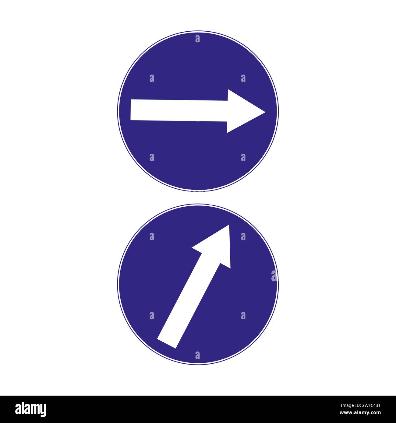 Blue keep right sign set. Arrow sign. Regulation concept. Traffic laws ...
