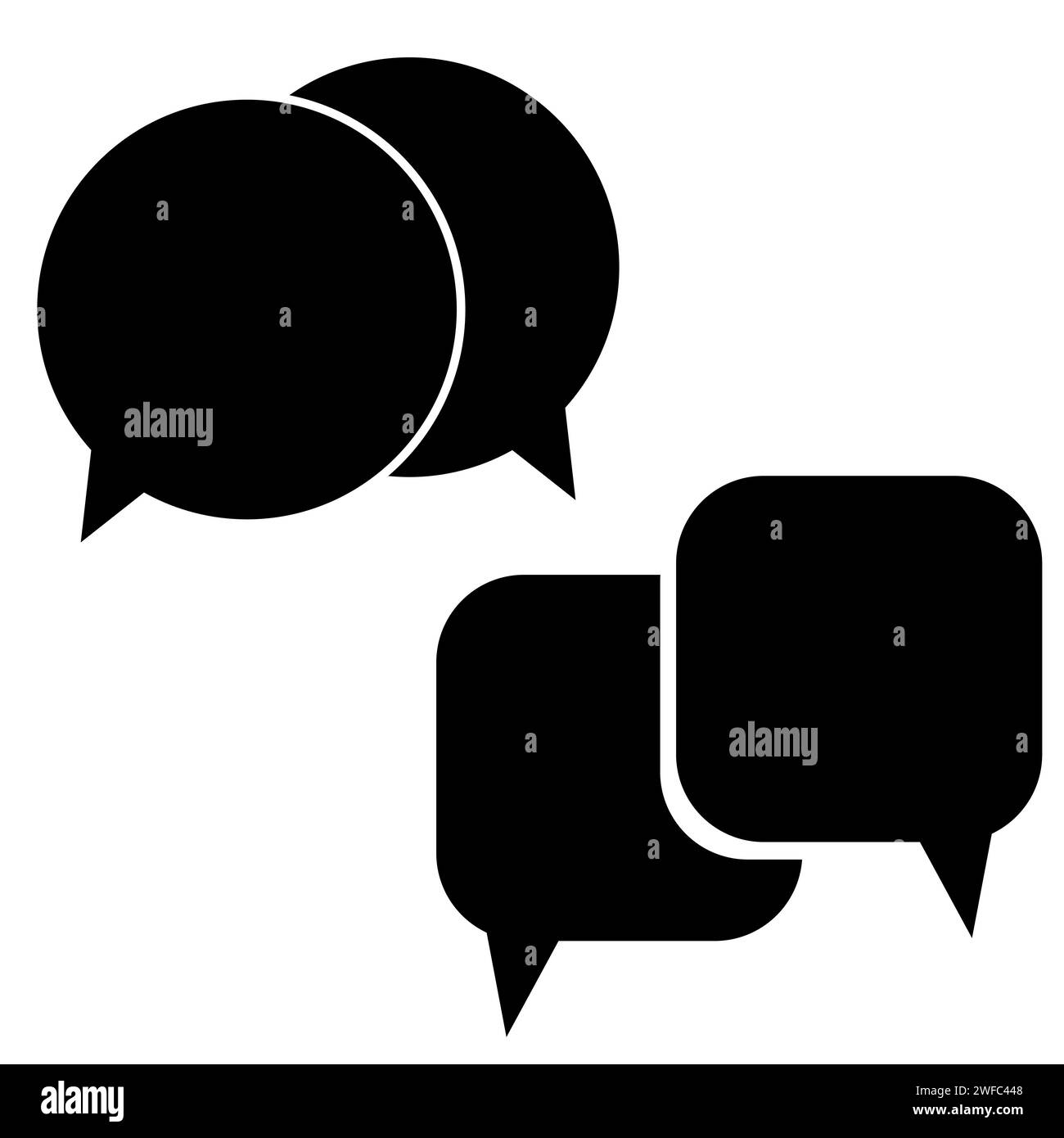 Round and square speech icon set. Black shapes. Chat symbol ...