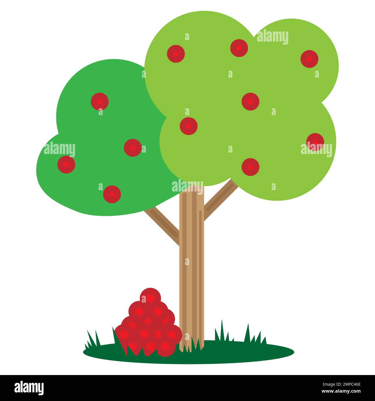 cartoon tree with fruits. Cartoon style. Summer background. Vector ...