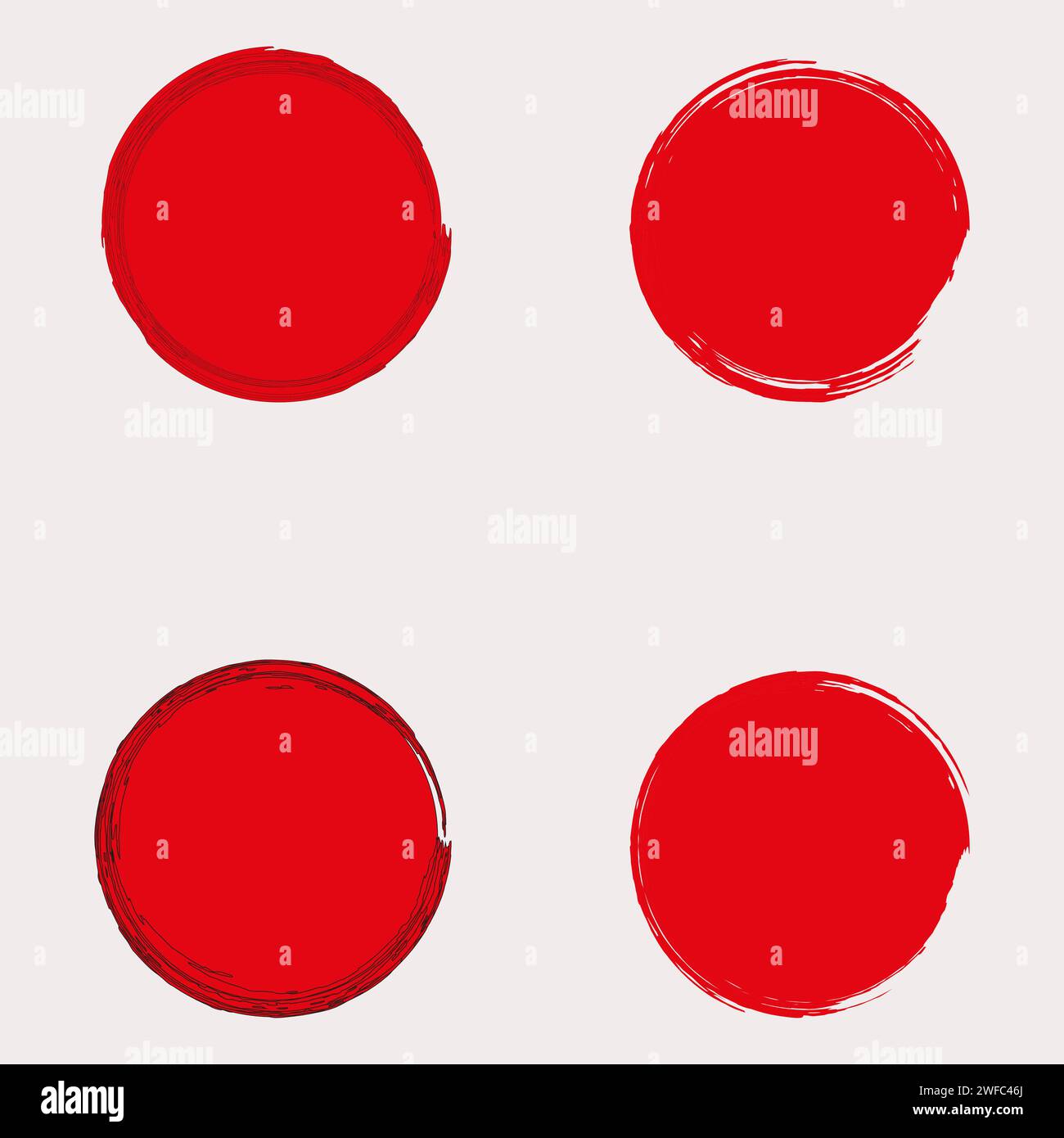 Red circle icon set. Creative sign. Realistic freehand art. Watercolor ...