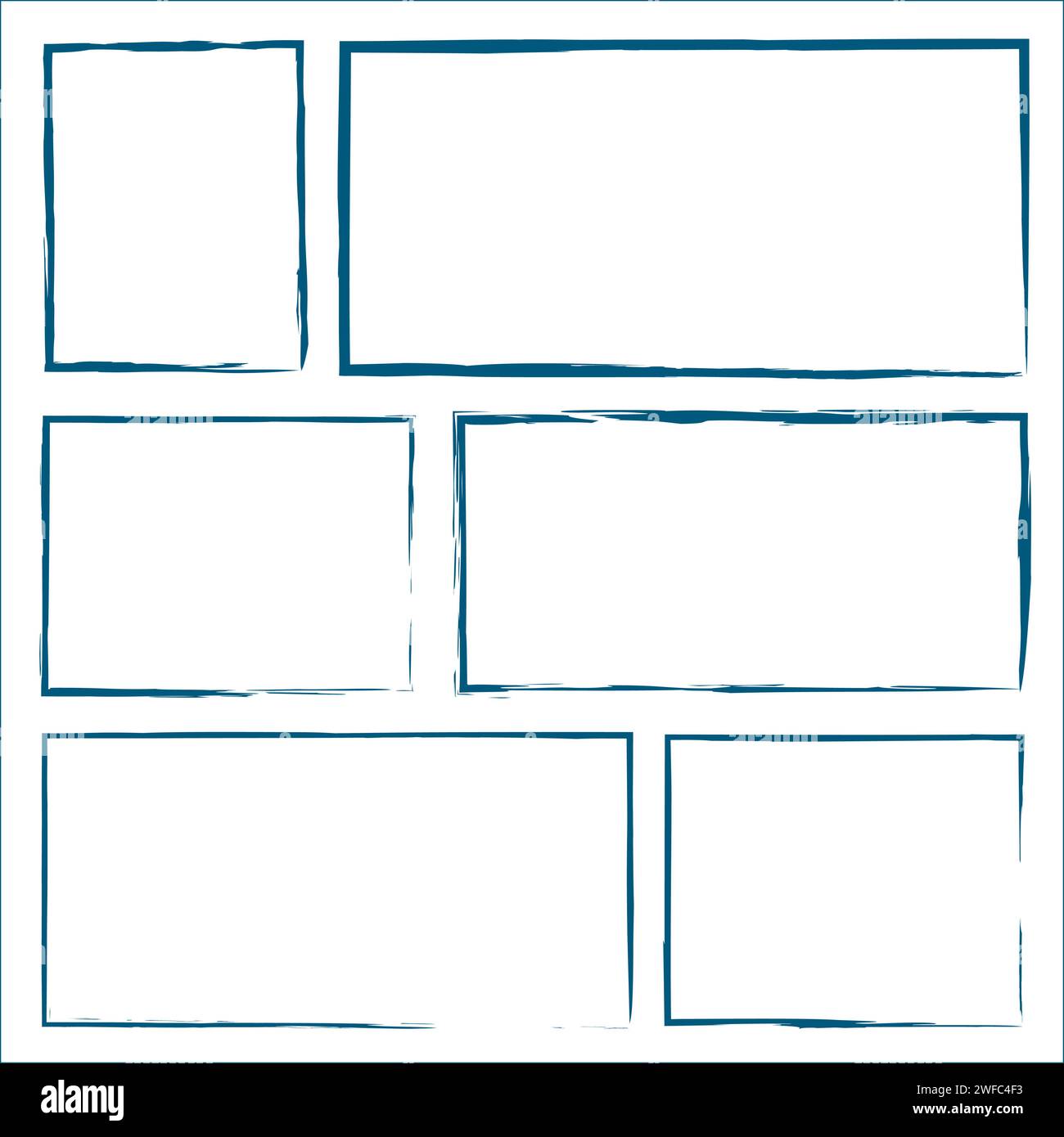 Blue ink rectangle outline set. Pen drawing. Abstract art design ...