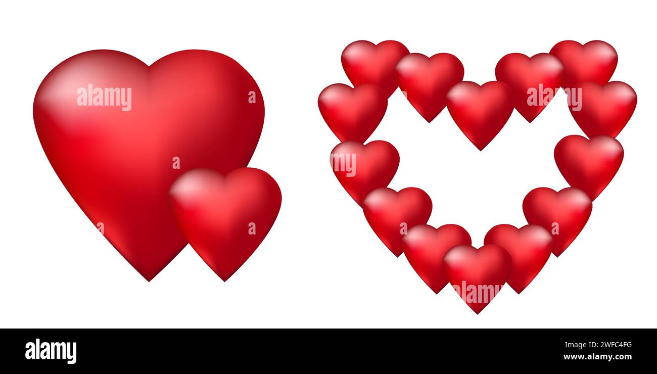 Red hearts signs. Heart from hearts. Love symbol. Cartoon card ...