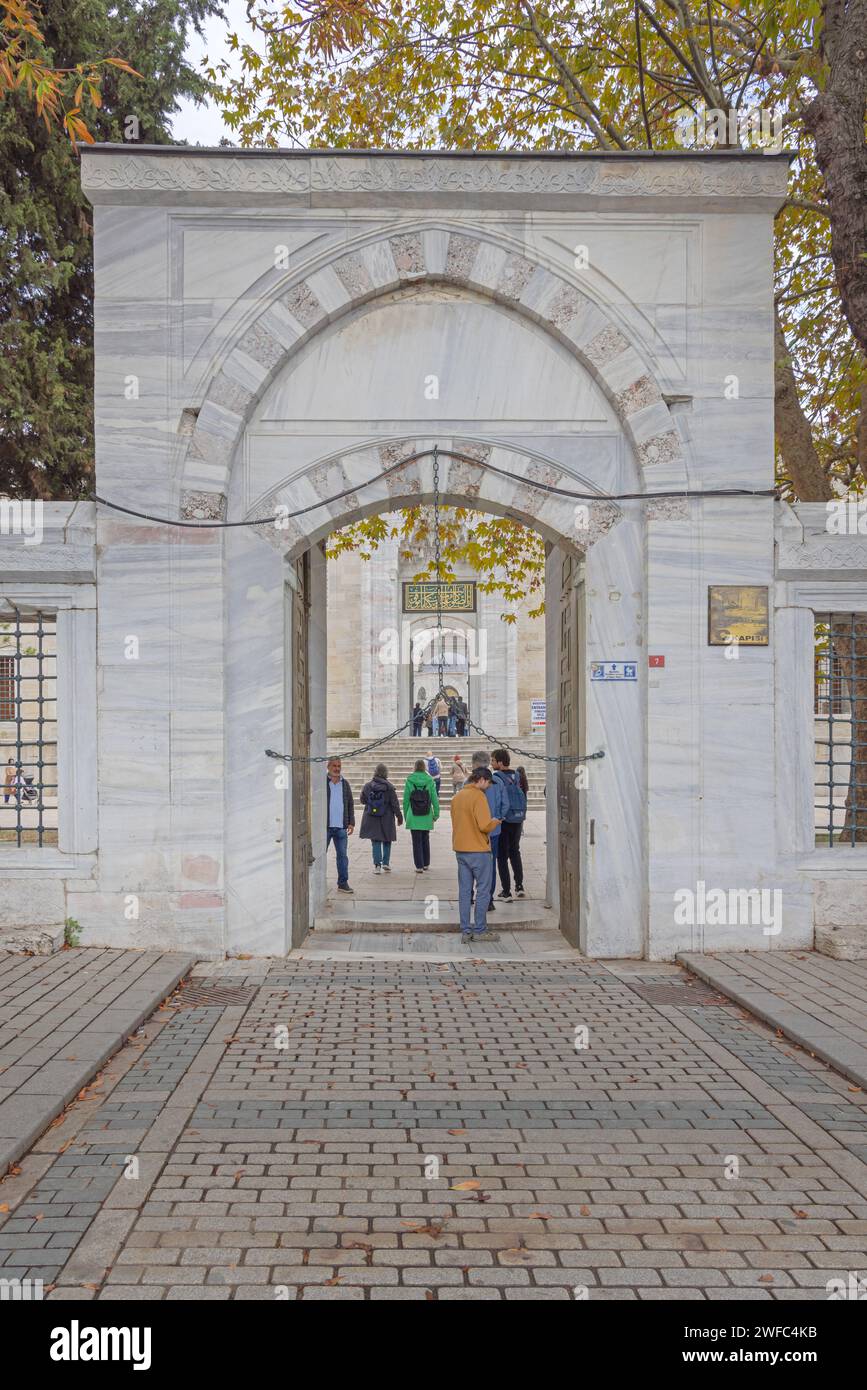 Istanbul, Turkey - October 18, 2023: Marble Gate Entrance to Blue ...