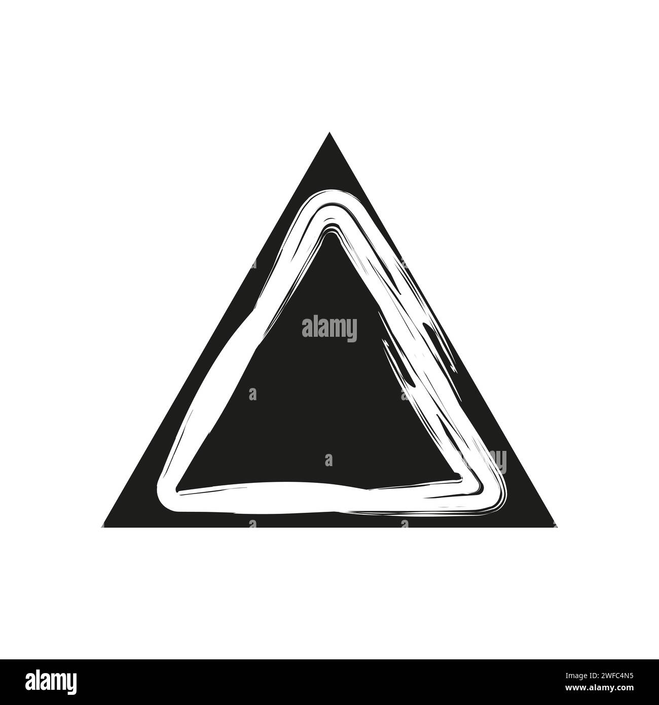 Dark triangle icon. Thick watercolor white lines. Flat creative ...