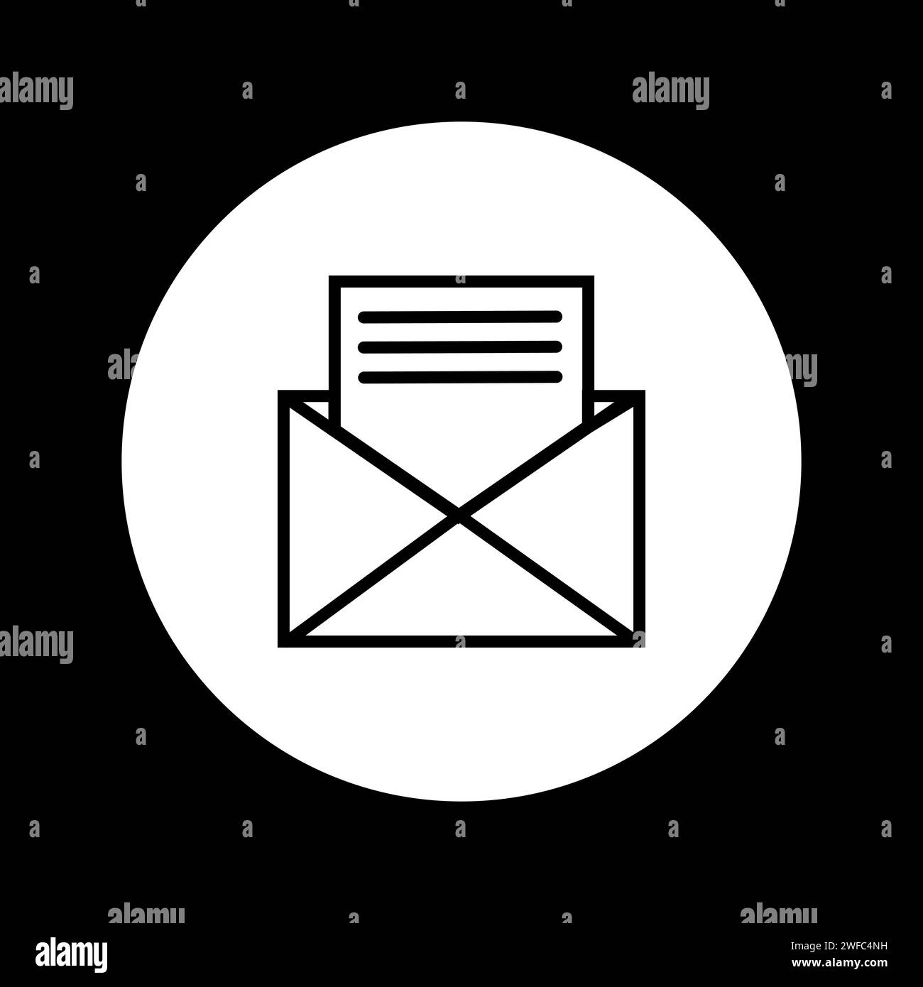 Open envelope icon. Mail notification. Black background. Communication ...