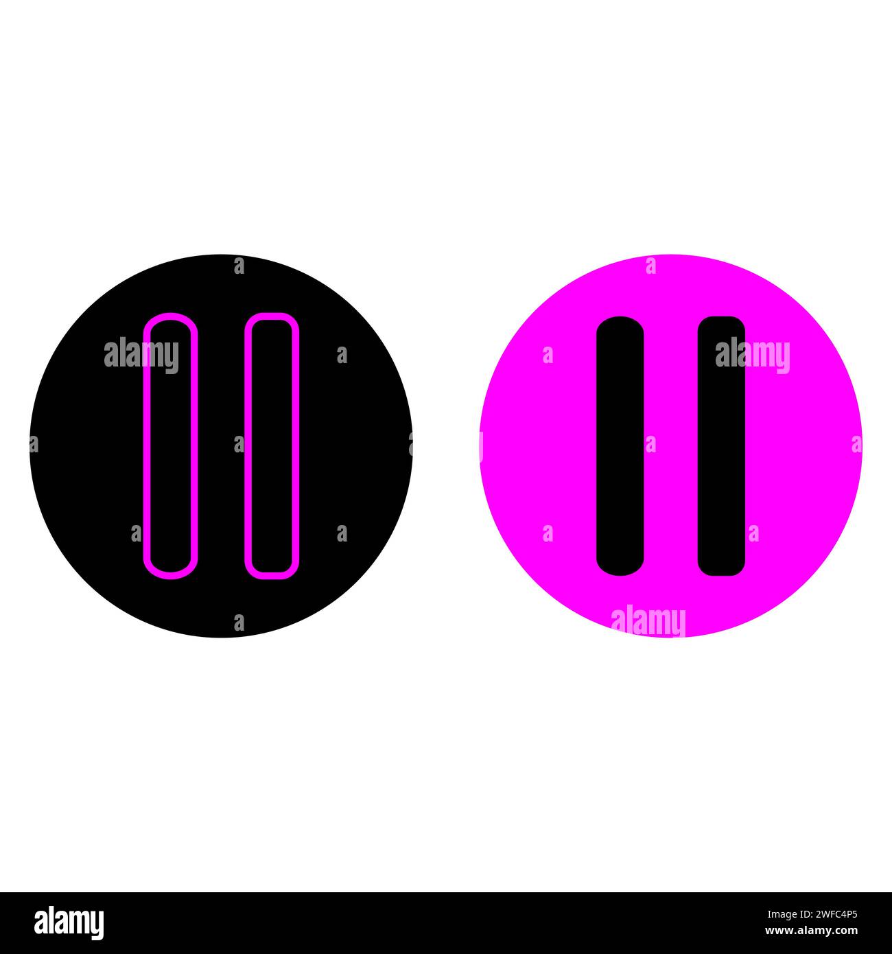 Pause icon set. Black and pink symbols. Audio record element ...