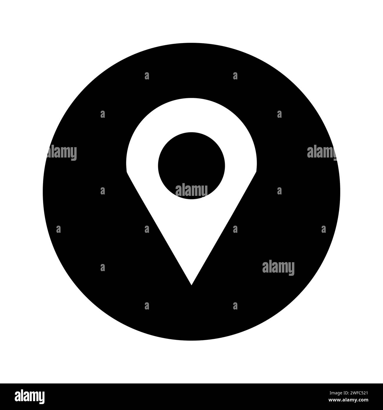 Geolocation icon. Black circle. Map symbol. App button. Geotag mark ...