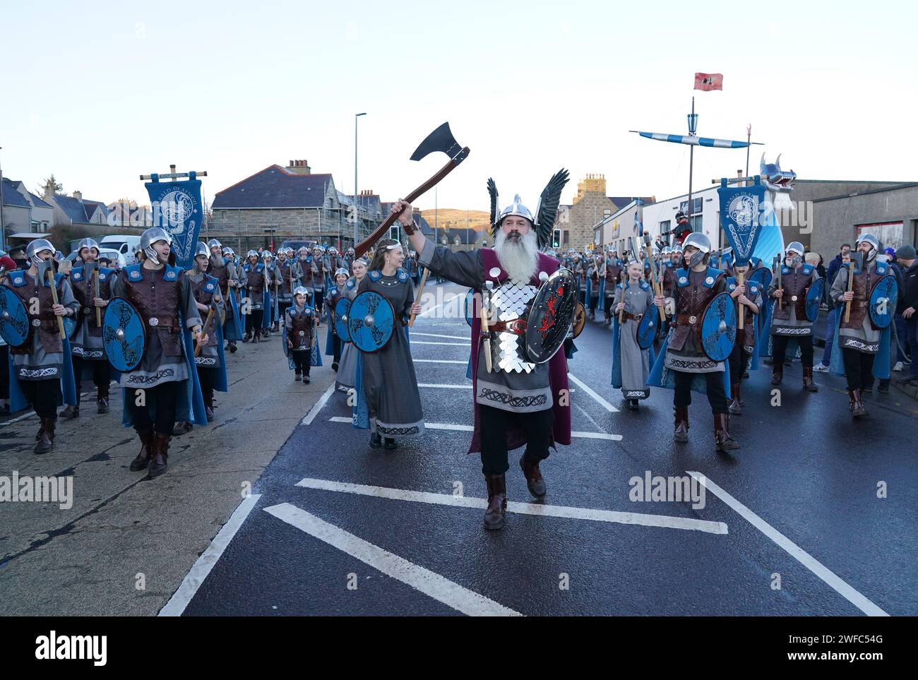 Guizer Jarl Richard Moar leads the Jarl Squad through Lerwick on the ...